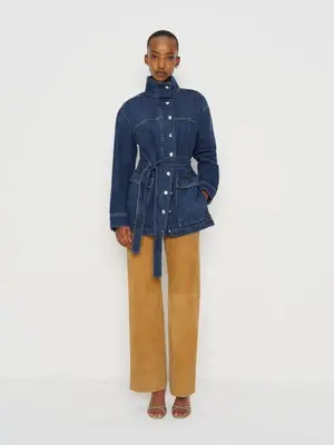 REFORMATION Drina Belted Denim Jacket - Blue