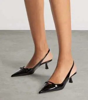 JIMMY CHOO Amita 45 Leather Slingback Pumps - Black