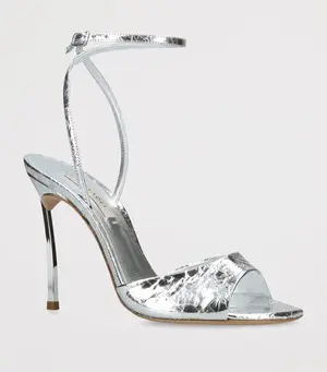 Casadei Metallic Leather Blade Heeled Sandals - Silver