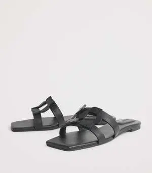 Simkhai Leather Monogram Flat Slides - Black