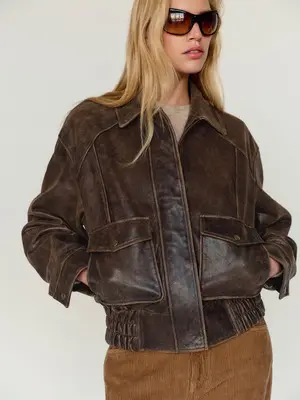 REFORMATION Veda Daphne Leather Bomber - Brown