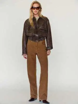 REFORMATION Veda Daphne Leather Bomber - Brown