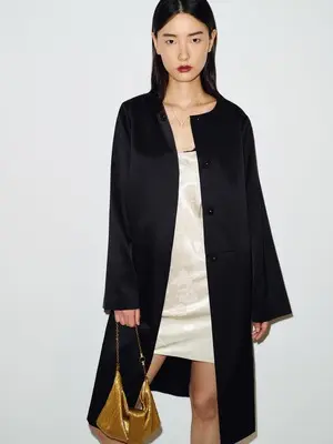 REFORMATION Stella Satin Coat - Black