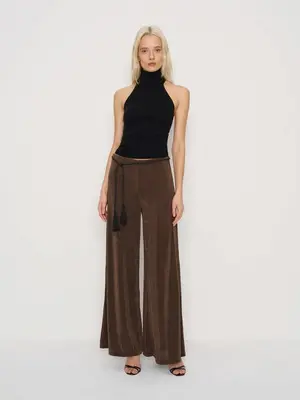 REFORMATION Kessie Knit Wide Leg Pant - Brown