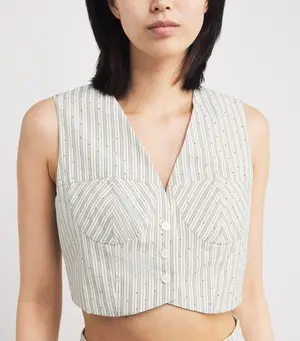 Sandro Embellished Stripe Crop Top - Beige