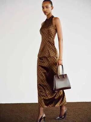 REFORMATION Celine Silk Two Piece - Brown