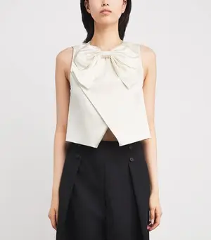 Sandro Satin Bow Crop Top - Beige