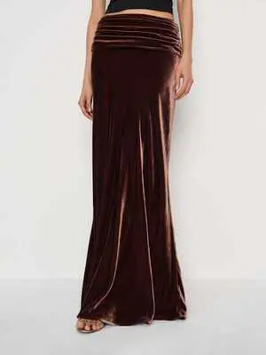 REFORMATION Evie Velvet Maxi Skirt - Brown
