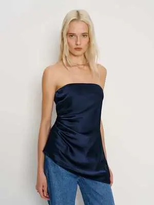 REFORMATION Quinley Silk Top - Blue
