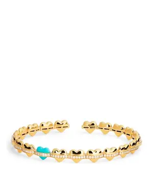 L'ATELIER NAWBAR Yellow Diamond And Turquoise Atom Heart Bangle - Gold