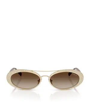 VOGUE Rhinestone Embellished Oval Sunglasses - Gold