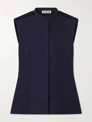 JIL SANDER Ruffled Cotton-poplin Top - Navy