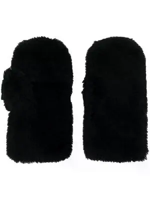 YVES SALOMON Woven Wool Mittens - Black