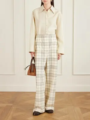 JIL SANDER Checked Cotton-poplin Wide-leg Pants