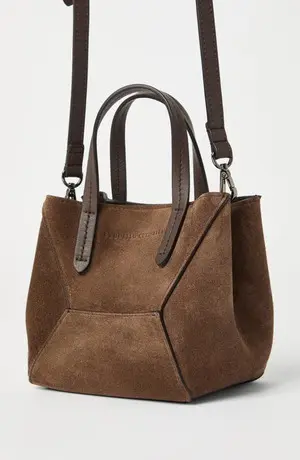 Brunello Cucinelli Mini Suede Bc Duo Bag - Bark