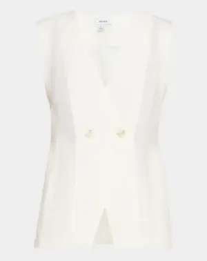 REISS Button-front Linen Waistcoat - Ivory
