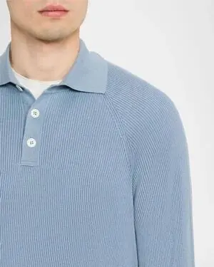 Brunello Cucinelli Apos;s Cotton English Rib Knit Polo Sweater - Ligh