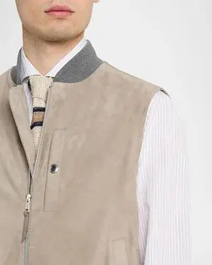 Brunello Cucinelli Ribbed-trim Leather Vest - Css90 Khak