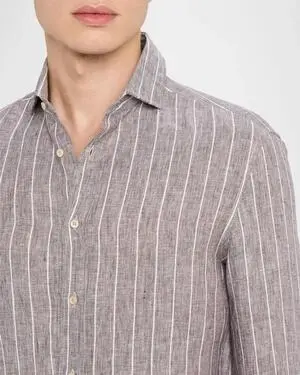 Brunello Cucinelli Apos;s Pinstripe Linen Button-down Shirt - Light