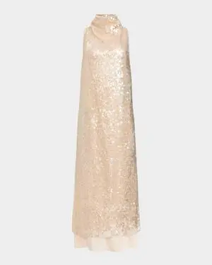 Altuzarra Noor Sequined Evening Gown - Macadamia