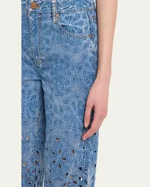Alice + Olivia Weezy Laser-cut Wide-leg Jeans