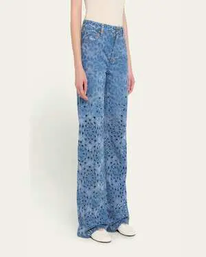 Alice + Olivia Weezy Laser-cut Wide-leg Jeans
