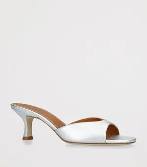 Staud Leather Heeled Mules - Silver