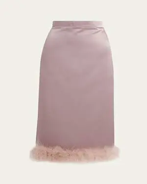 Valentino Garavani Feather-trimmed Satin Skirt
