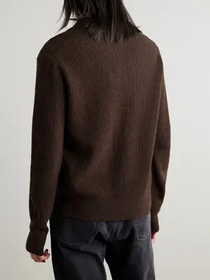 Polo Ralph Lauren Logo-embroidered Waffle-knit Wool And Cotton-blend Polo Sweater - Brown