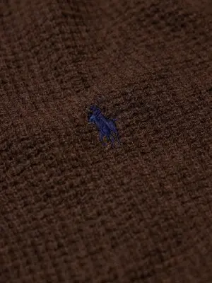 Polo Ralph Lauren Logo-embroidered Waffle-knit Wool And Cotton-blend Polo Sweater - Brown