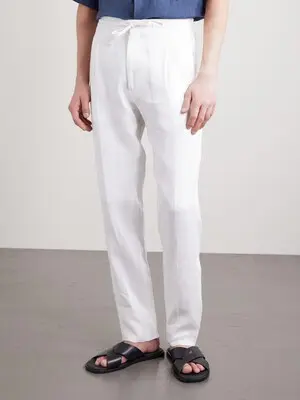 LARDINI Tapered Linen Drawstring Trousers - Neutrals