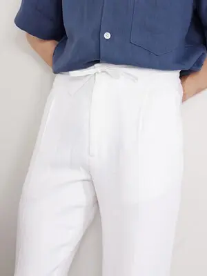 LARDINI Tapered Linen Drawstring Trousers - Neutrals