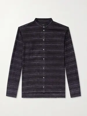 424 Hoorsenbuhs Embroidered Striped Cotton-blend Flannel Shirt - Black