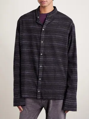 424 Hoorsenbuhs Embroidered Striped Cotton-blend Flannel Shirt - Black