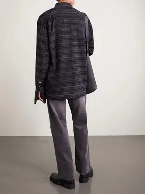 424 Hoorsenbuhs Embroidered Striped Cotton-blend Flannel Shirt - Black