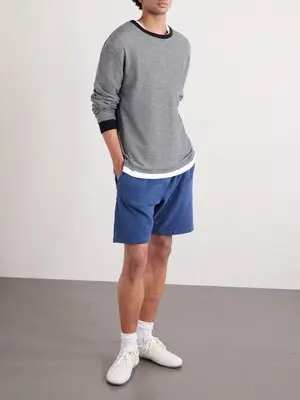 Fedeli Slim-fit Cotton-terry Drawstring Shorts - Blue