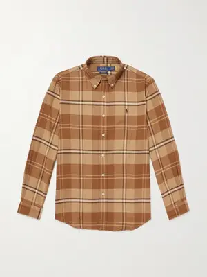 Polo Ralph Lauren Button-down Collar Logo-embroidered Checked Cotton-blend Twill Shirt - Brown