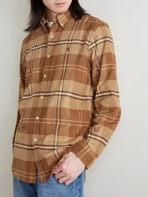 Polo Ralph Lauren Button-down Collar Logo-embroidered Checked Cotton-blend Twill Shirt - Brown