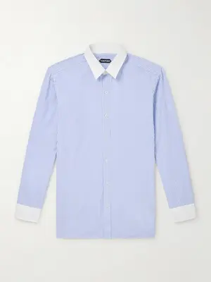 TOM FORD Striped Cotton-poplin Shirt - Blue