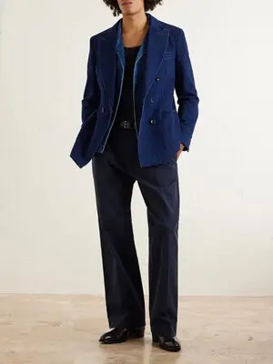 TOM FORD Double-breasted Herringbone Denim Blazer - Blue