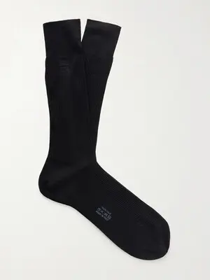 TOM FORD Logo-embroidered Ribbed Silk Socks - Black