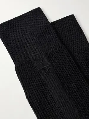 TOM FORD Logo-embroidered Silk Socks - Black