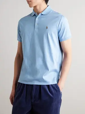 Polo Ralph Lauren Logo-embroidered Cotton-jersey Polo Shirt - Blue