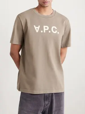 A.p.c. Standard Grand Vpc Logo-flocked Organic Cotton-jersey T-shirt - Neutrals