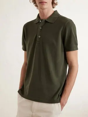TOM FORD Slim-fit Lyocell And Cotton-blend Piqué Polo Shirt - Green