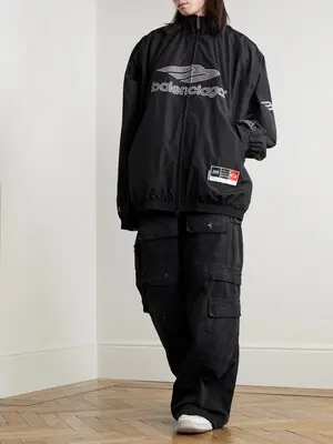 Balenciaga Appliquéd Logo-embroidered Track Jacket - Black