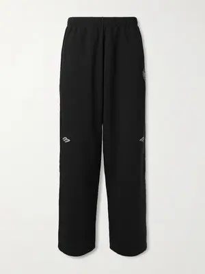 Balenciaga Wide-leg Logo-print Appliquéd Cotton-jersey Sweatpants - Black