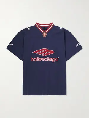 Balenciaga Oversized Embroidered Printed Cotton-jersey T-shirt - Blue