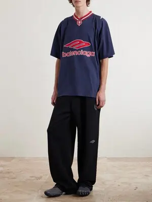 Balenciaga Oversized Embroidered Printed Cotton-jersey T-shirt - Blue