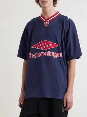 Balenciaga Oversized Embroidered Printed Cotton-jersey T-shirt - Blue